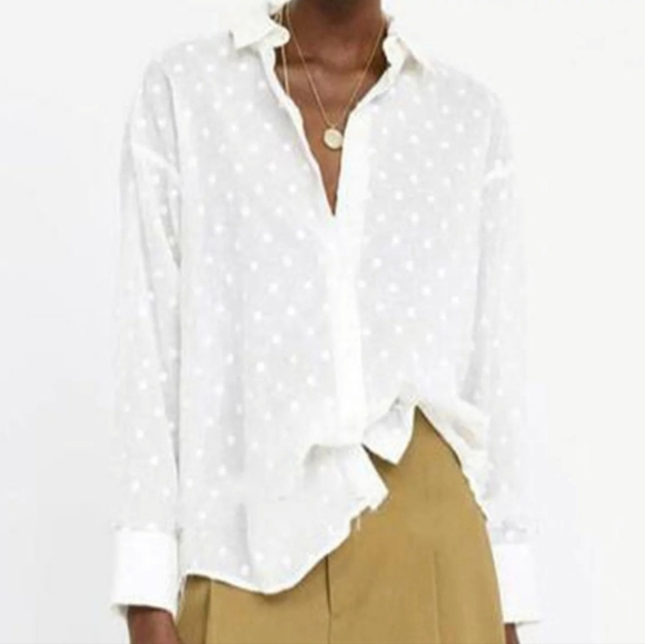 Zara | Tops | Zara Embroidered Dot Parchment White Sheer Shirt | Poshmark